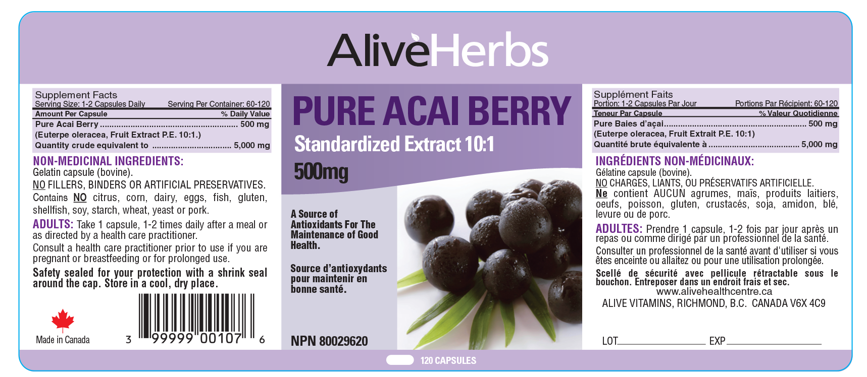 Pure Acai Berry – 500 mg by Alive Vitamins – Alive Health Blog